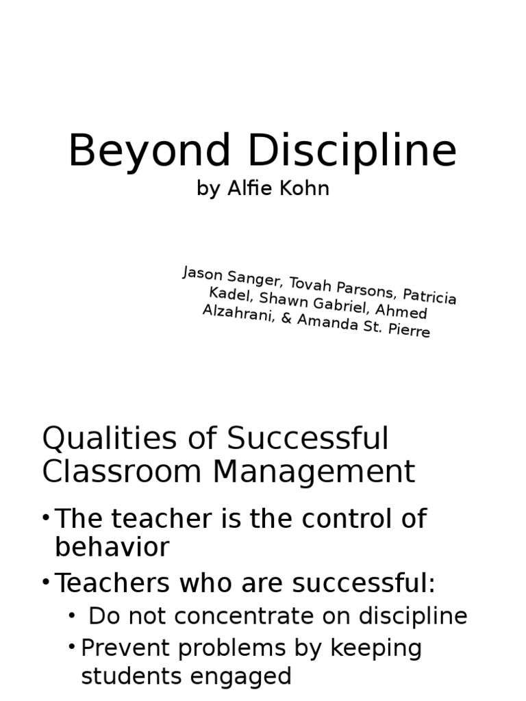 Beyond Discipline: by Alfie Kohn | PDF | Punishments | Teachers