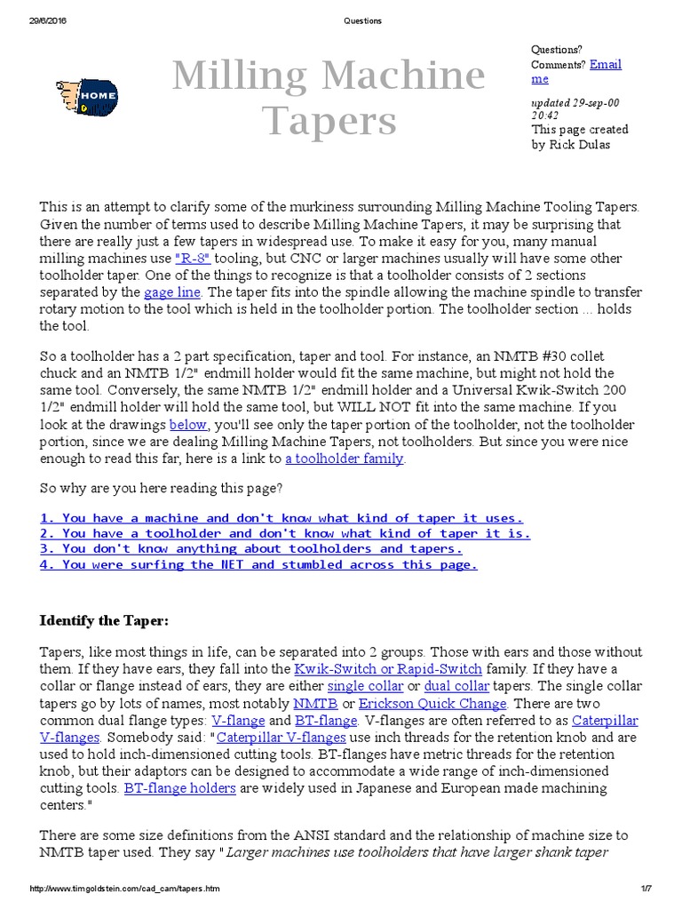 Milling Machine Tooling Tapers Guide | PDF | Machines | Industrial ...