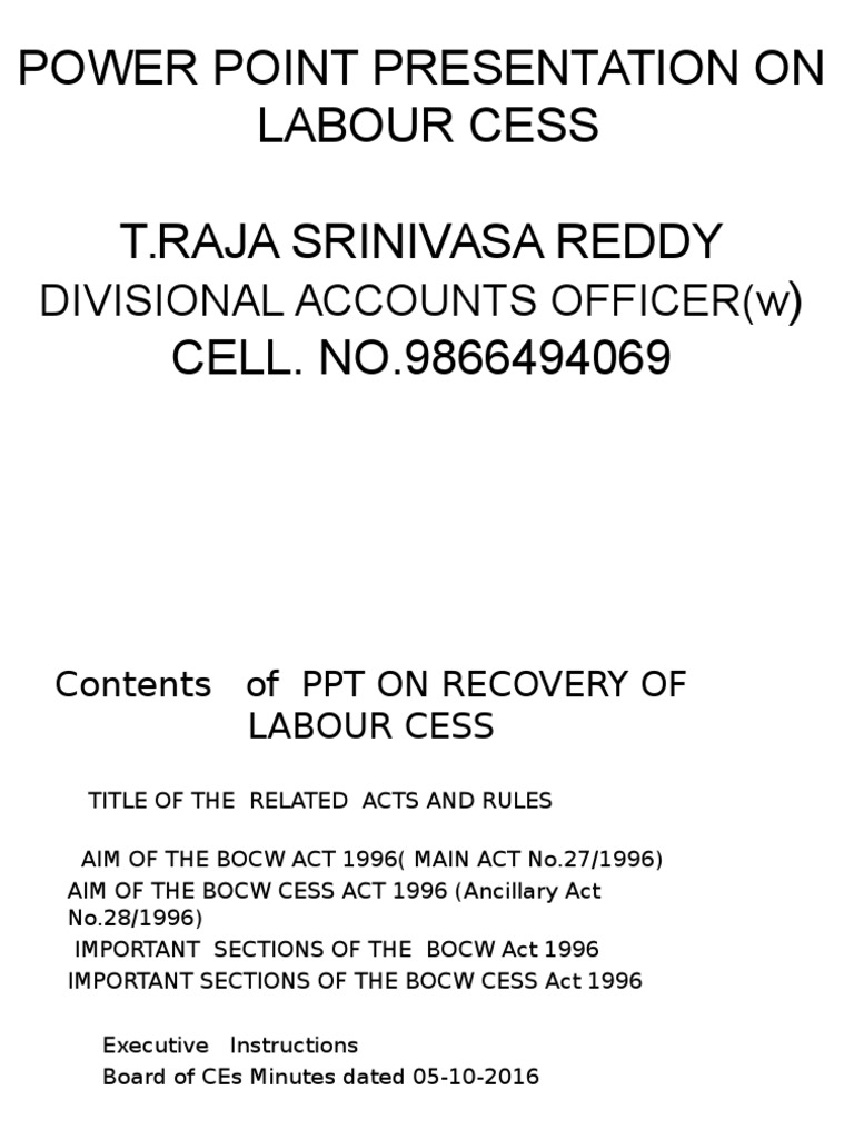 Power Point Presentation on Labour Cess latest.ppt | Taxes | Employment