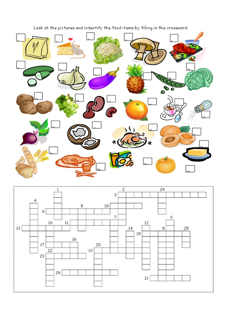 Food Crossword Puzzle for Kids | PDF