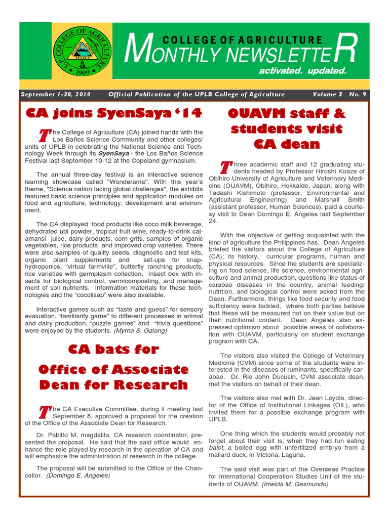 Onthly Newslette: Ca Joins Syensaya 14 Ouavm Staff & Students Visit Ca ...