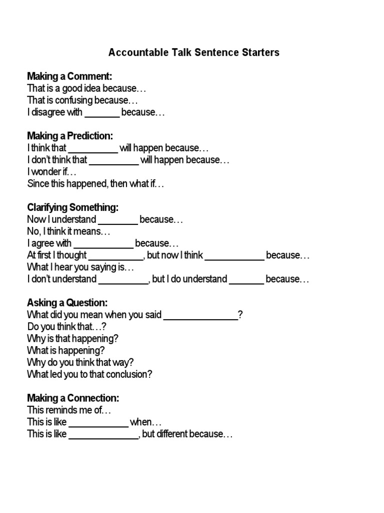 Accountable Talk Sentence Starters | PDF | Philosophy | Self-Improvement
