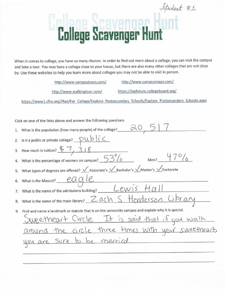 College Scavenger Hunt 1 BT | PDF