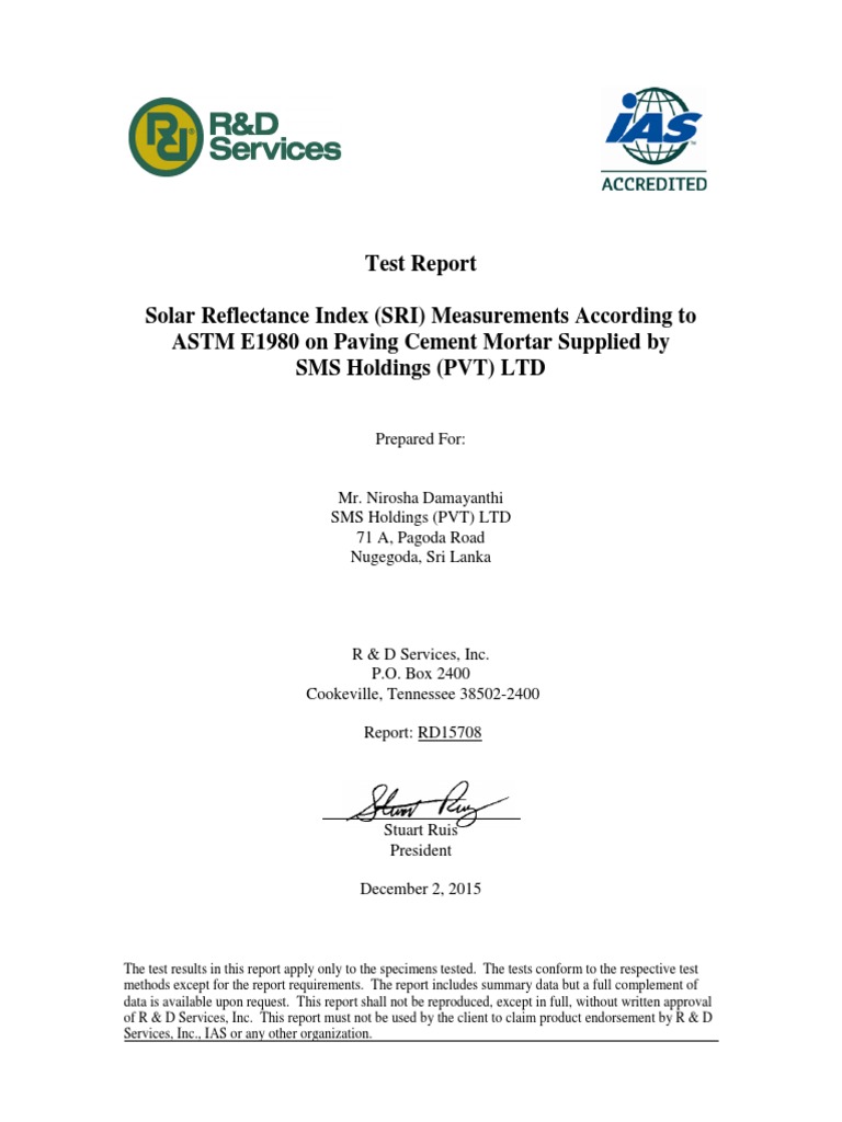 Test Report Solar Reflectance Index (SRI) Measurements According To ...