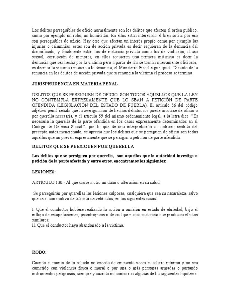 Delitos de Oficio y Querella en Puebla | PDF | Delito | Propiedad