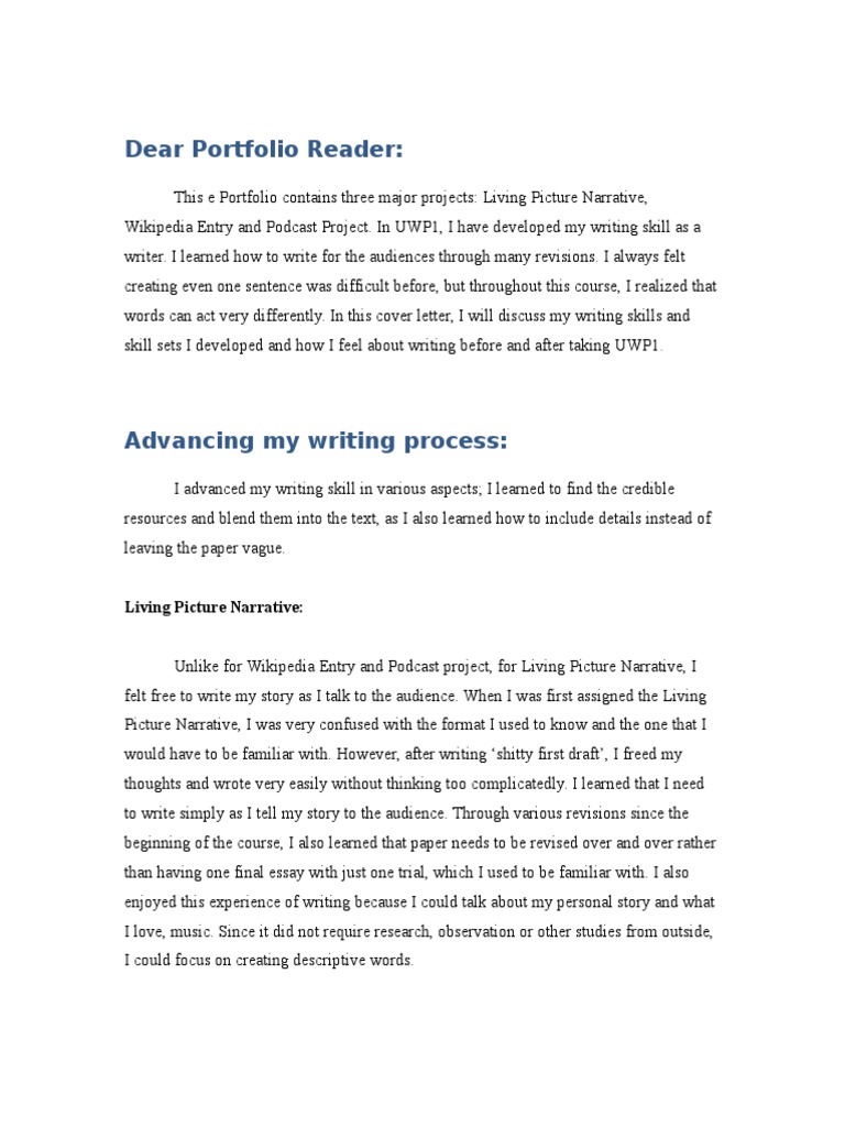 Dear Portfolio Reader:: Living Picture Narrative | Wikipedia | Thesis ...