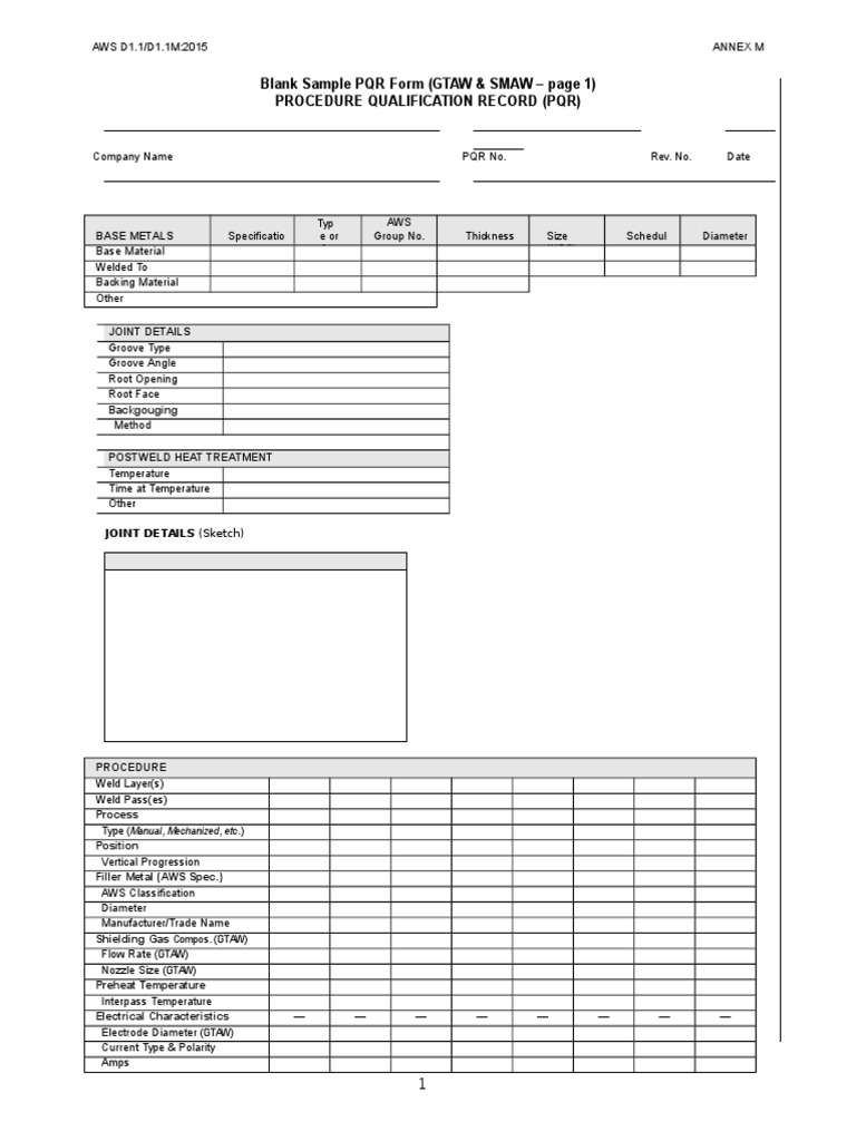 Procedure Qualification Record (PQR) Form | PDF | Welding | Construction