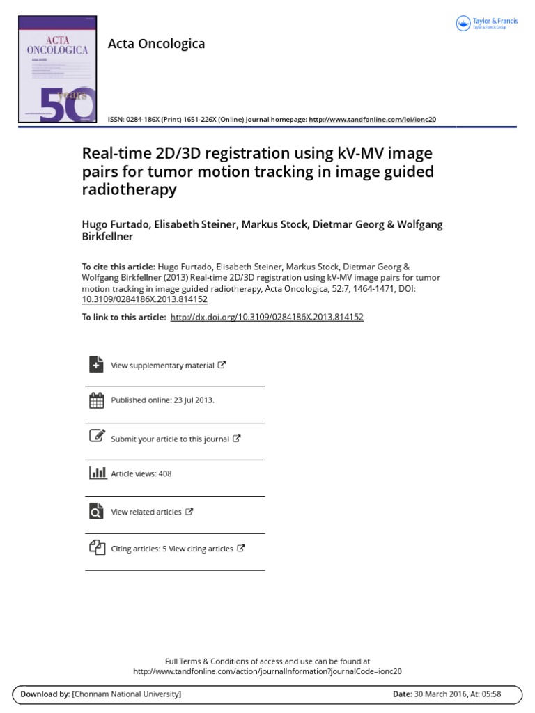 Real Time 2D 3D Registration Using KV MV Image Pairs For Tumor Motion ...