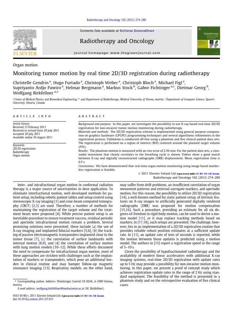 Monitoring Tumor Motion by Real Time 2D-3D Registration During ...
