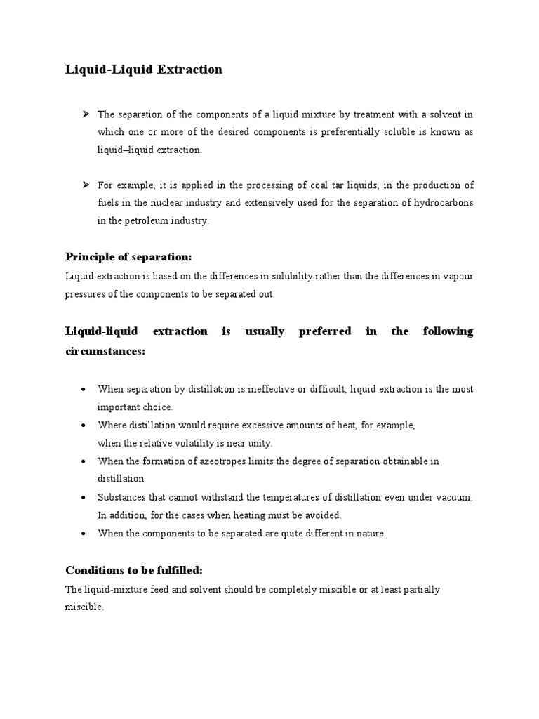 Extraction Notes | PDF | Distillation | Solution