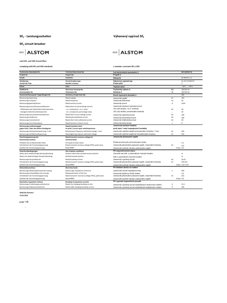 Alstom GL311 Circuit Breaker Datasheet | PDF