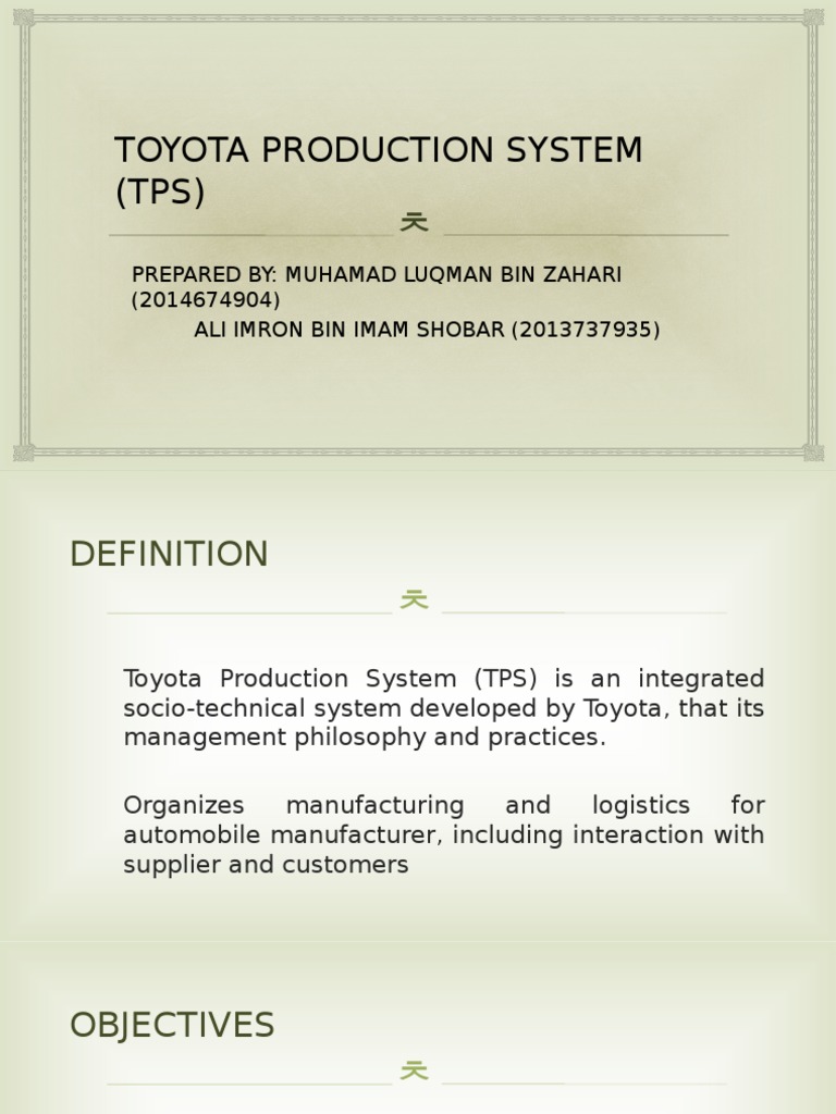 Toyota Production System (TPS) | PDF | Lean Manufacturing | Production ...