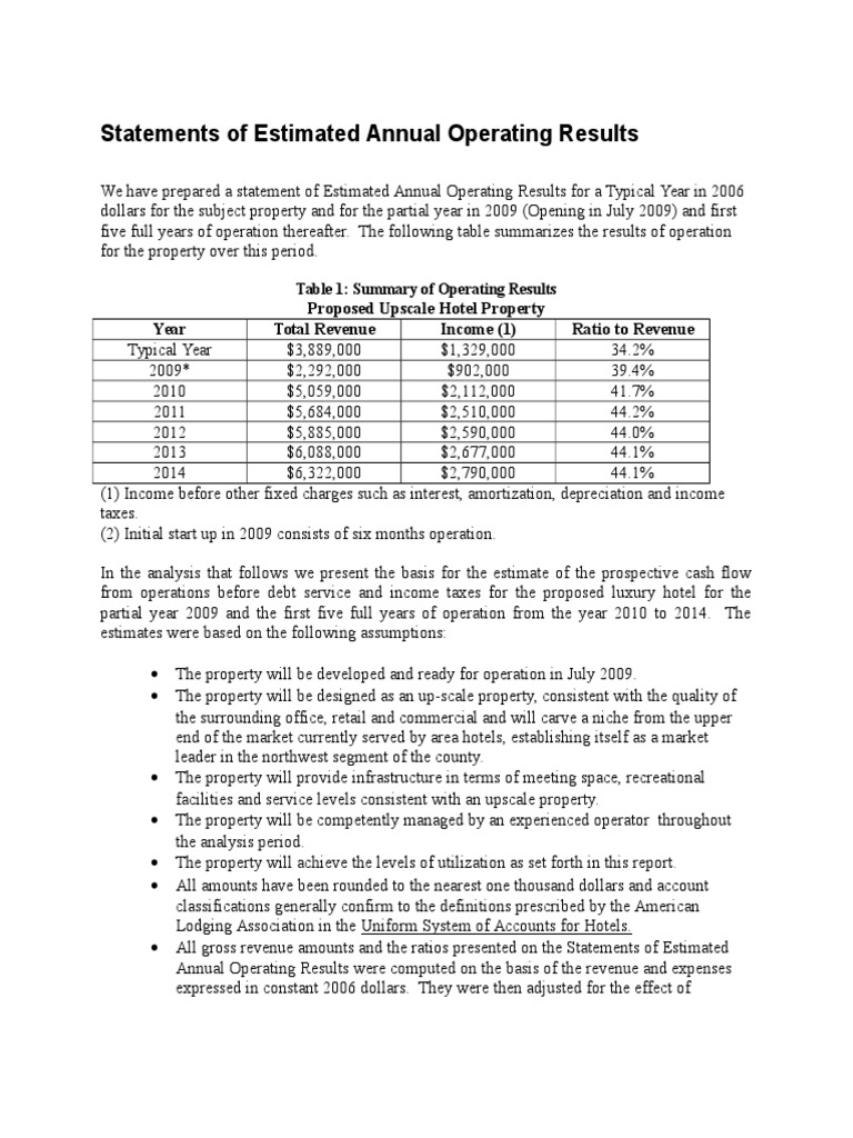 Statements of Estimated Annual Operating Results Example | Revenue | Euro
