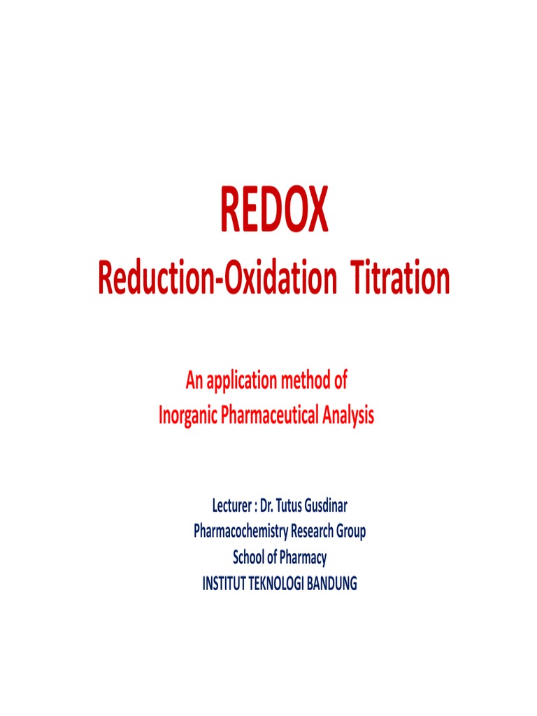 Redox Titration in Pharmaceutical Analysis | PDF | Titration | Chemistry