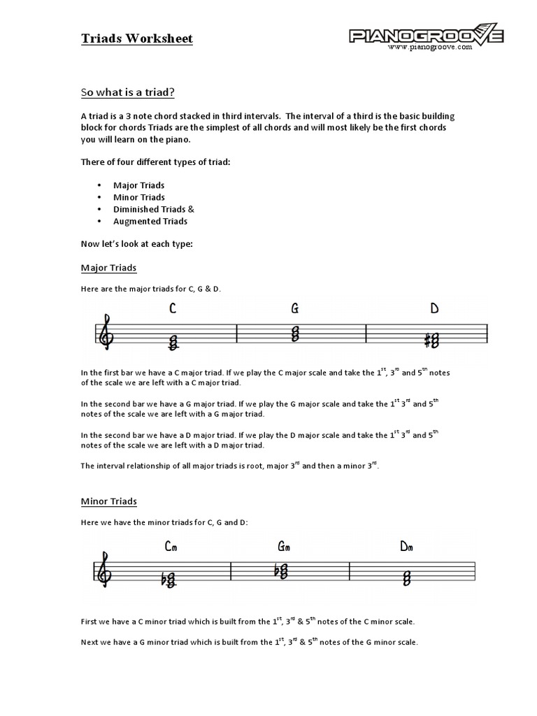 Triad Worksheet | PDF | Minor Scale | Chord (Music)