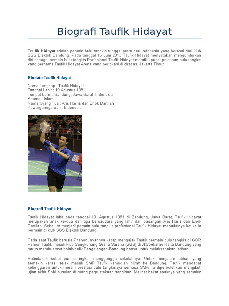 Biografi Taufik Hidayat | PDF