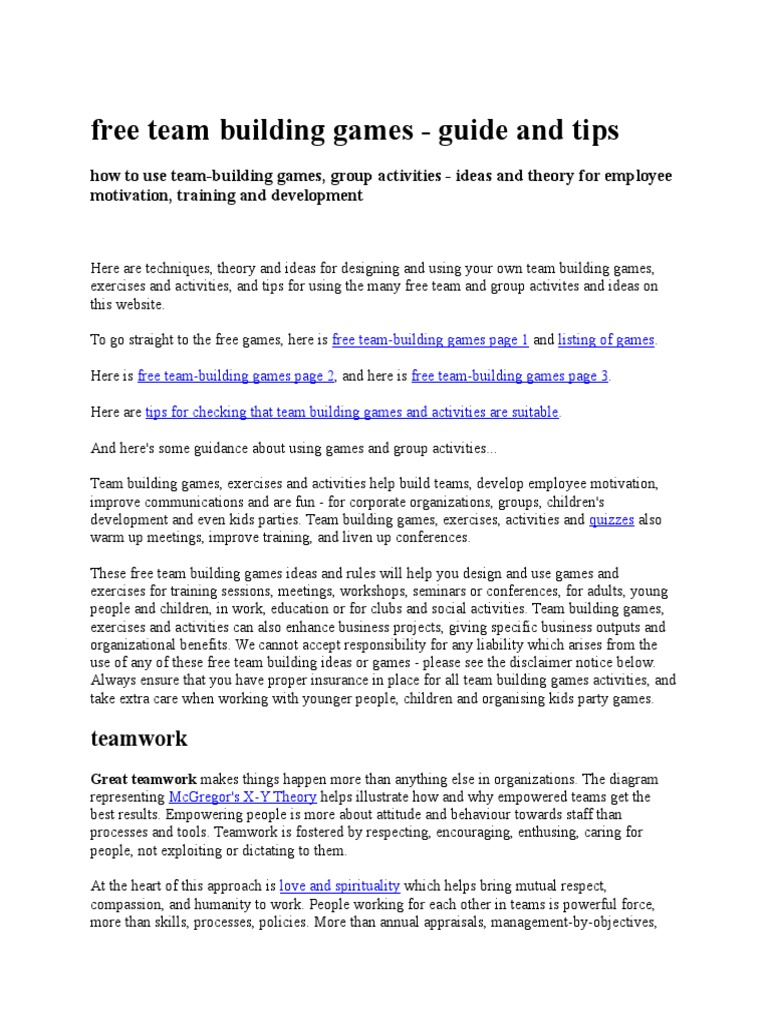Free Team Building Games | PDF | Team Building | Leadership