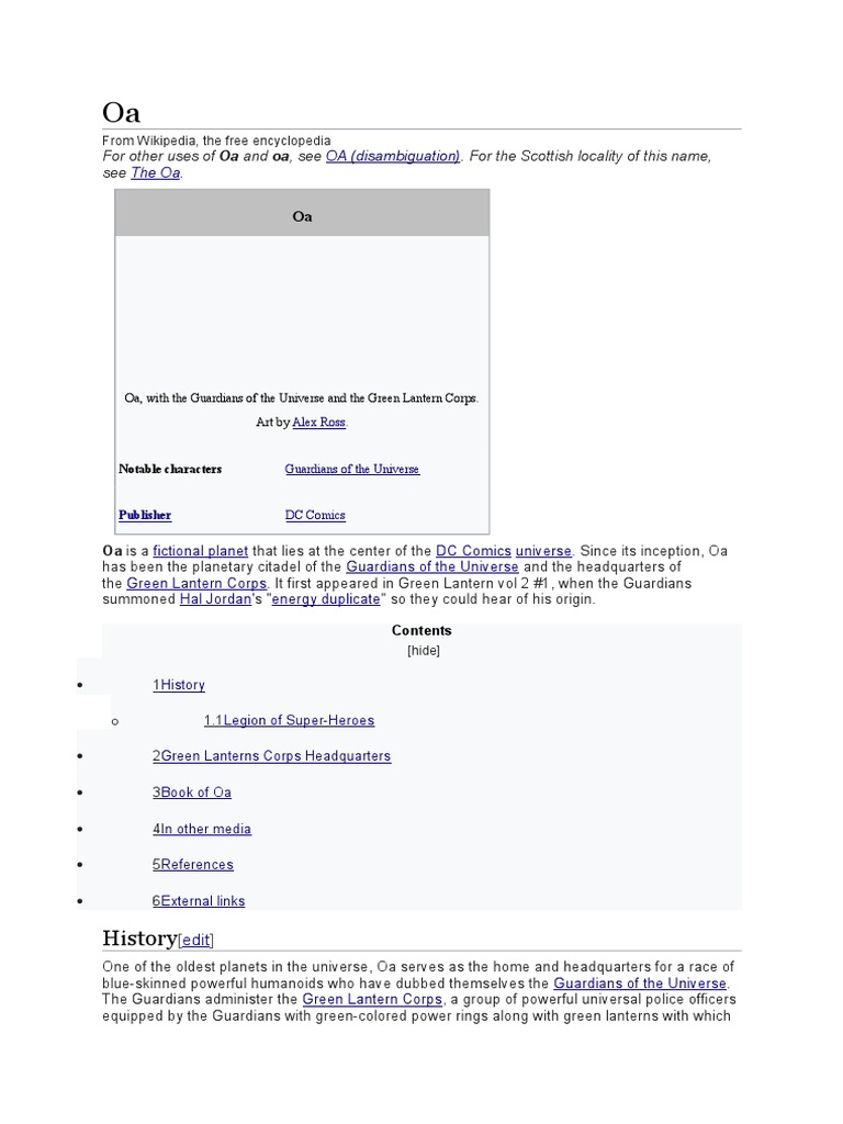 History: OA (Disambiguation) The Oa | PDF | Superhero Fiction | Dc ...