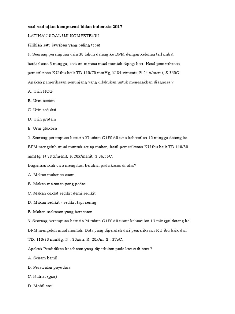 Soal Soal Ujian Kompetensi Bidan Indonesia | PDF