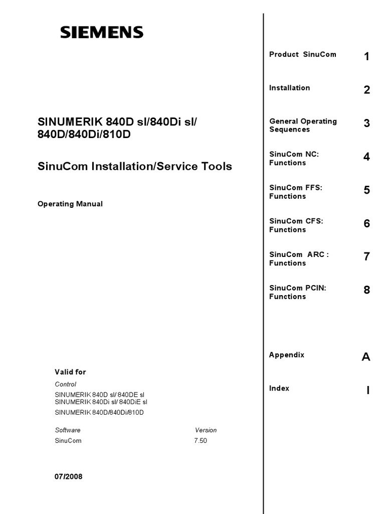 1 2 3 4 5 6 7 8 Sinumerik 840D Sl/840Di SL/ 840D/840Di/810D Sinucom ...