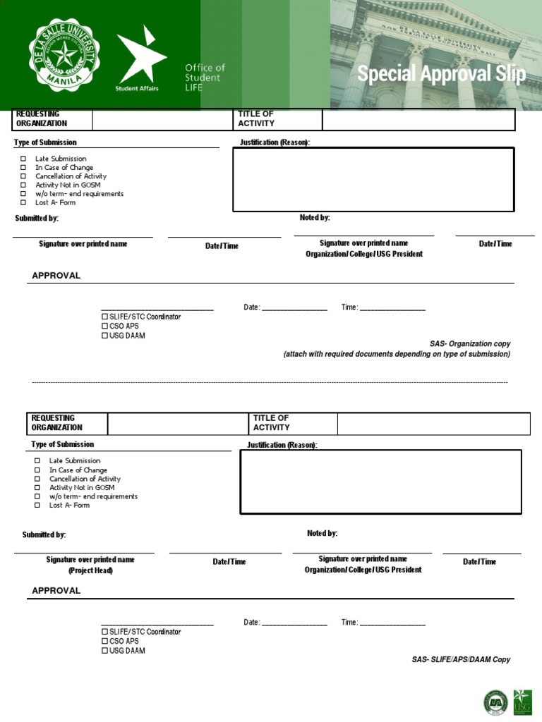Special Approval Slip | PDF | Written Communication | Writing