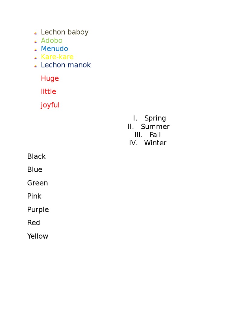 Filipino Dishes and Seasonal Colors | PDF