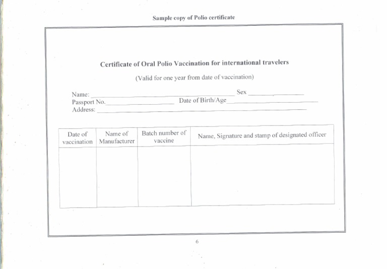 Sample Certificate Oral Polio Vaccination | PDF