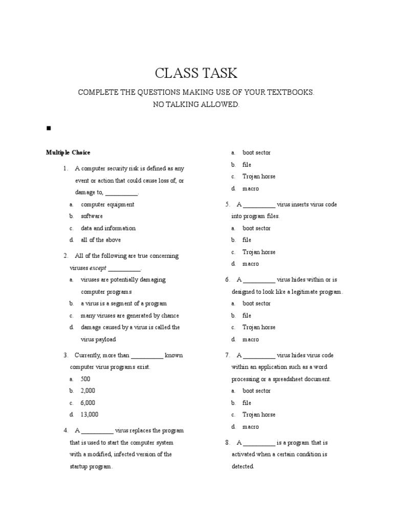 Grade 11 ICT - Class Task | PDF | Computer Virus | Antivirus Software