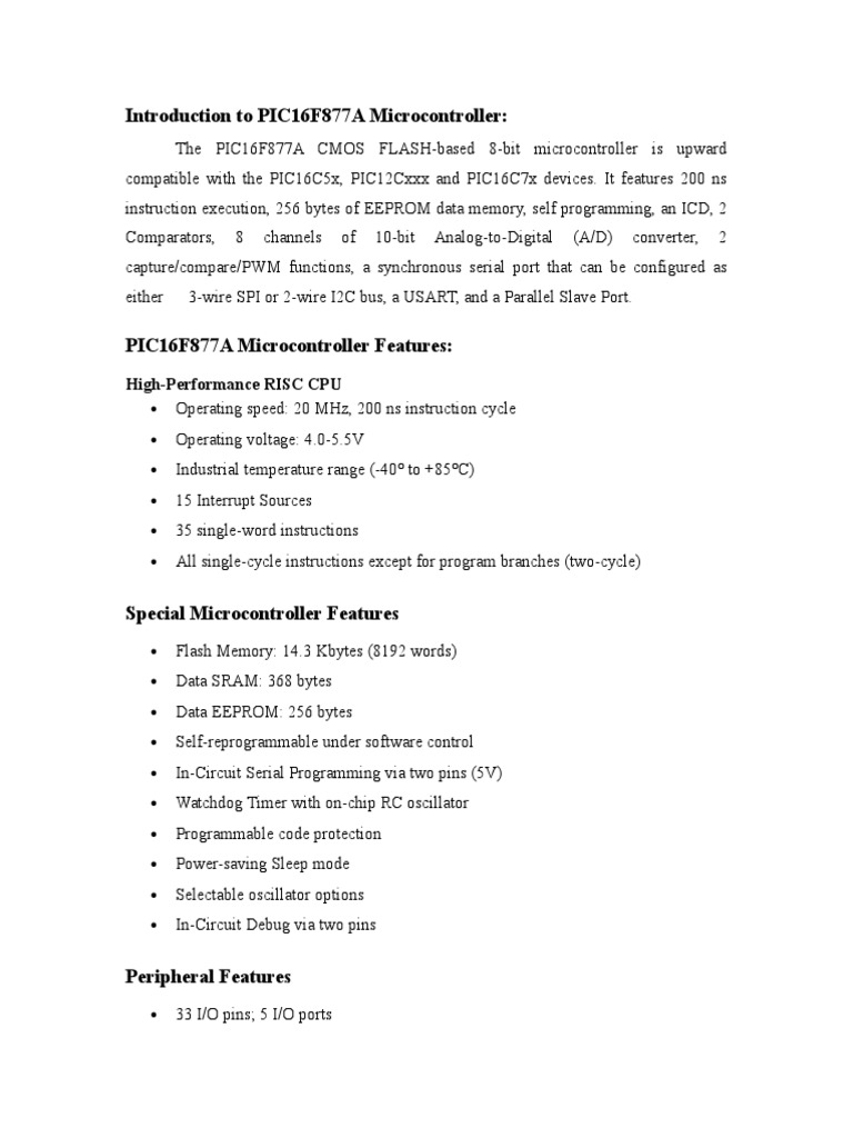 PIC16F877A Microcontroller Guide | PDF | Pic Microcontroller | Microcontroller