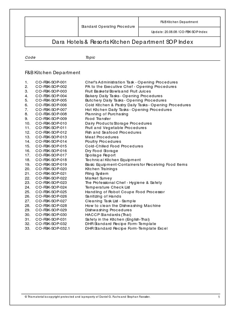 SOP - F&B Kitchen | PDF