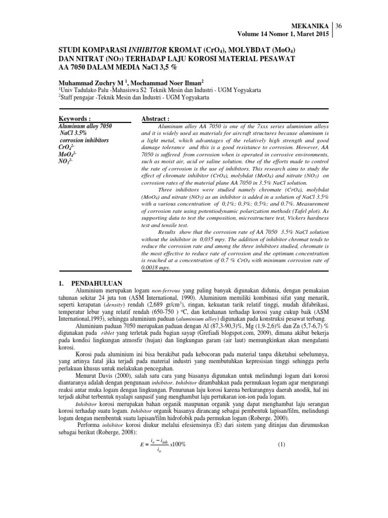 Studi Komparasi Inhibitor Kromat (Cro), Molybdat (Moo) Dan Nitrat (No ...