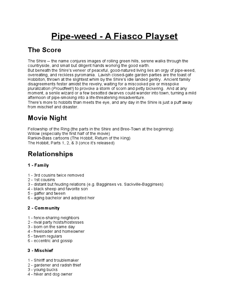 Pipe-Weed - A Fiasco Playset | PDF | J. R. R. Tolkien | Fantasy
