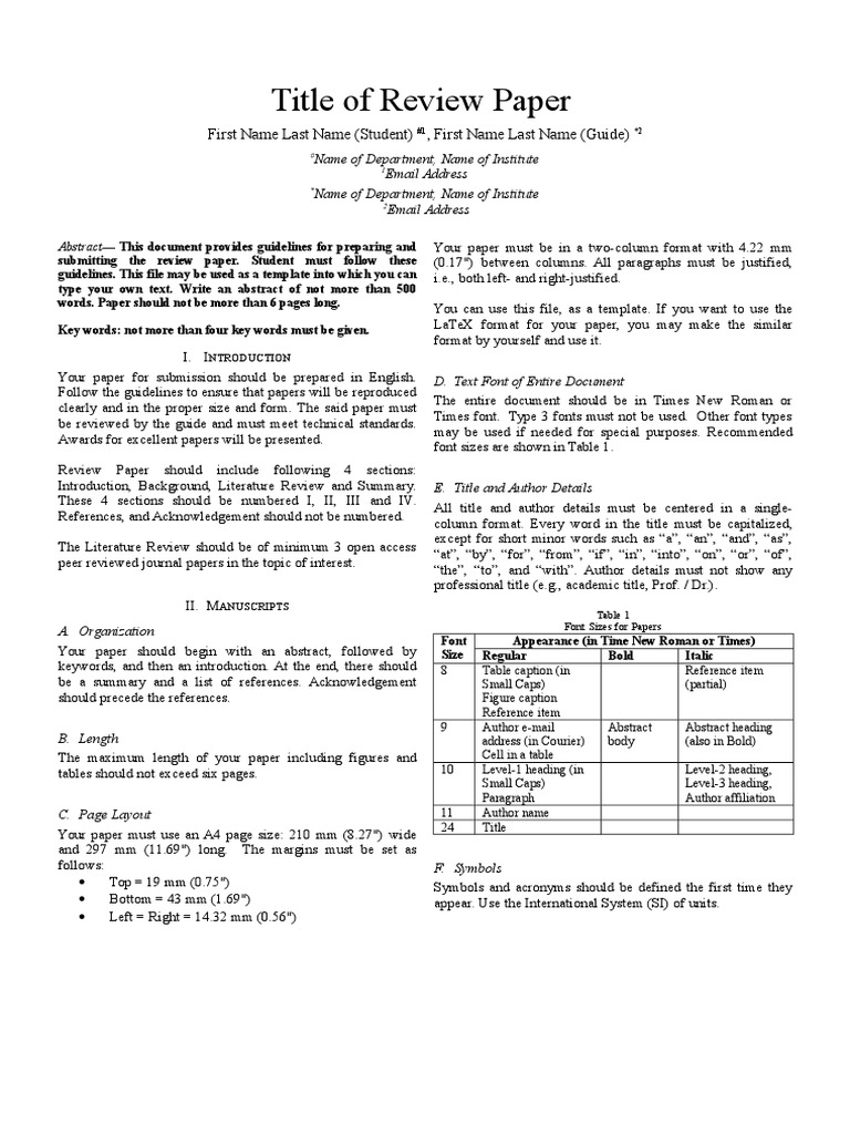 Title of Review Paper: First Name Last Name (Student) , First Name Last ...