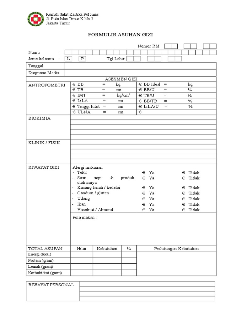 Formulir Asuhan Gizi | PDF