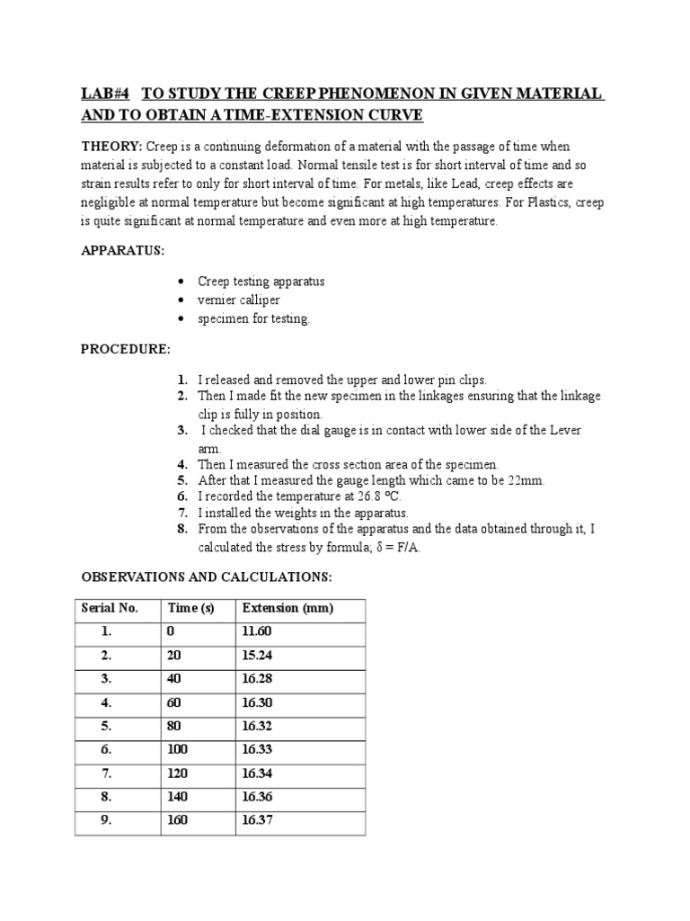 Creep Phenomenon Study | Creep (Deformation) | Stress (Mechanics)