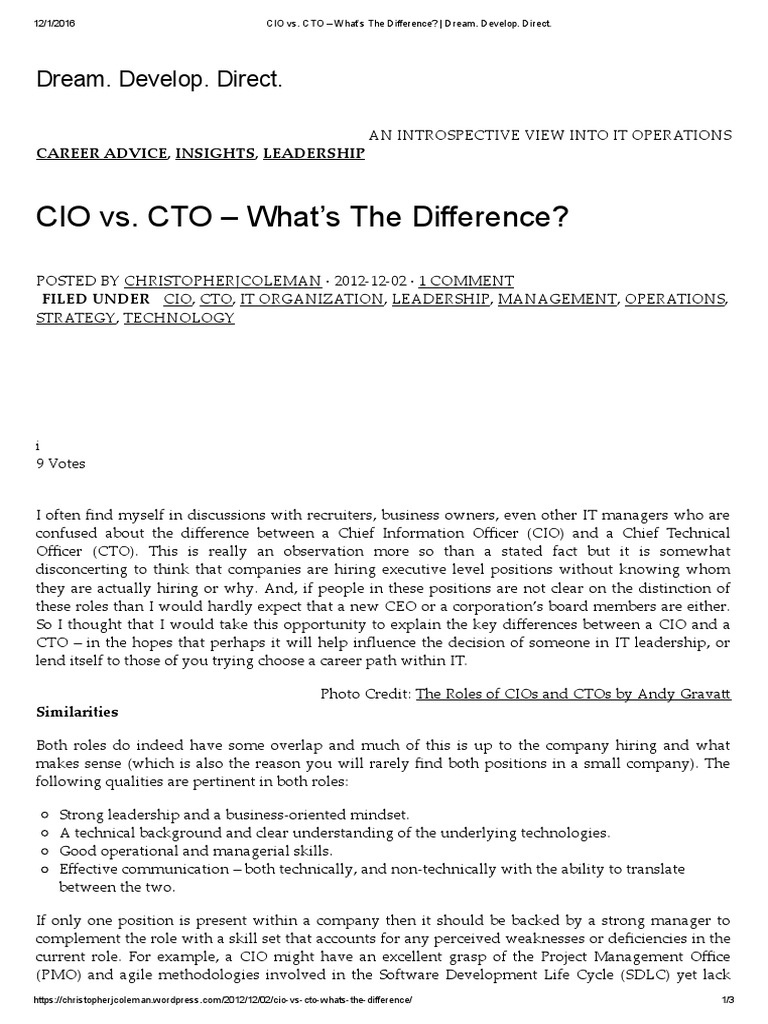 CIO vs. CTO – What’s the Difference_ _ Dream. Develop | Chief Information Officer | Software ...