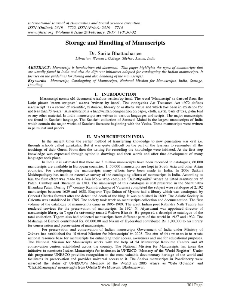 Storage and Handling of Manuscripts | PDF | Manuscript | Bookbinding