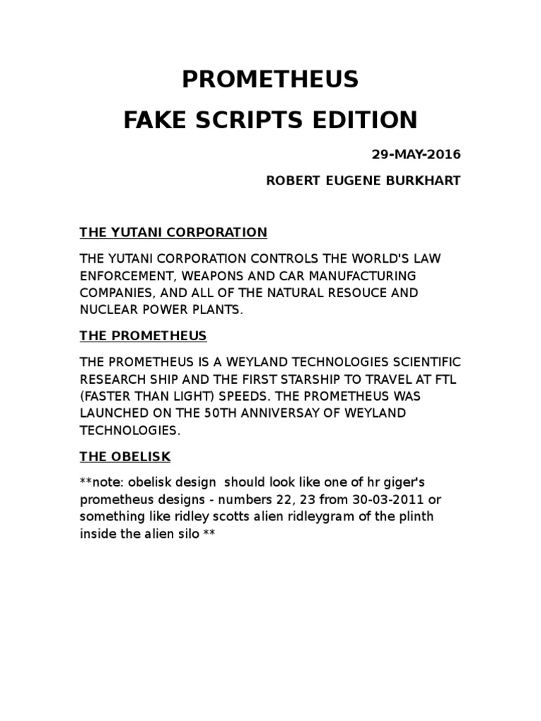 Prometheus Fake Scripts Edition Guides 001 | PDF
