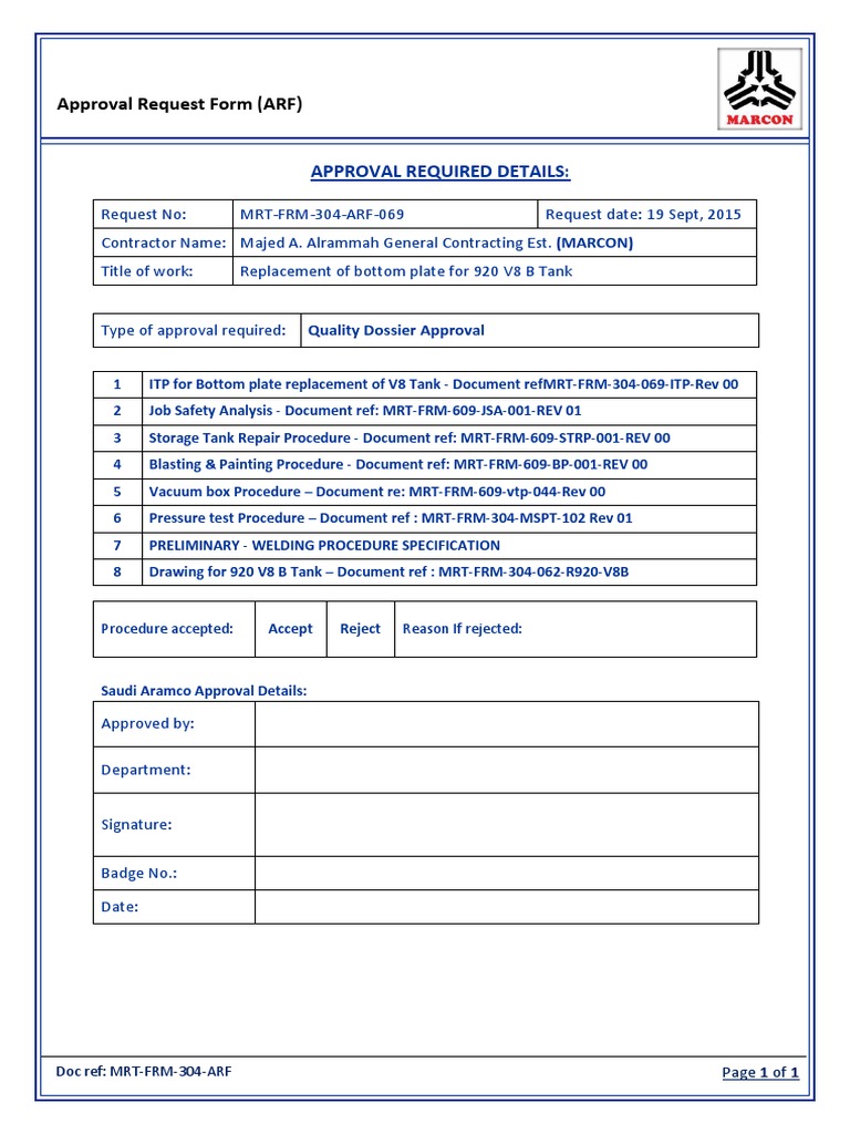 Approval Request Form (ARF) | PDF