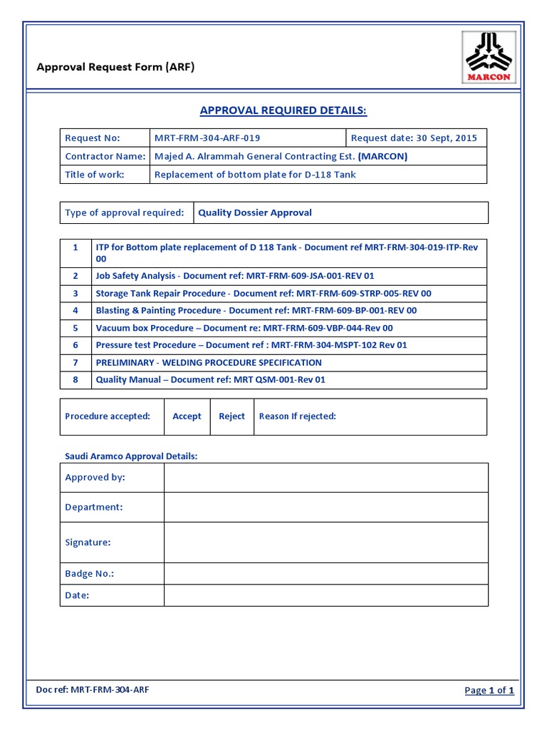 Approval Request Form (ARF) | PDF