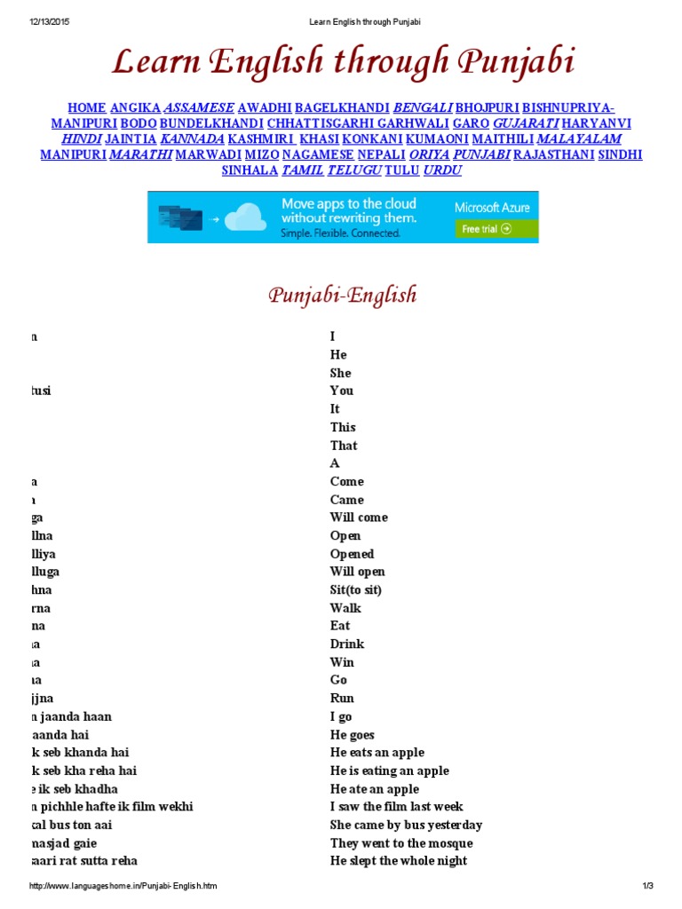 Learn English Through Punjabi | PDF | Languages Of Asia | Indo Aryan ...