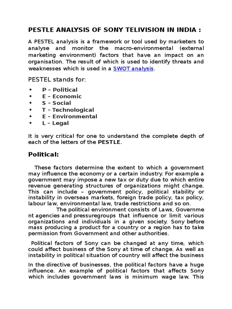 Pestle Analysis of Sony Telivision in India:: PESTEL Stands For | PDF ...