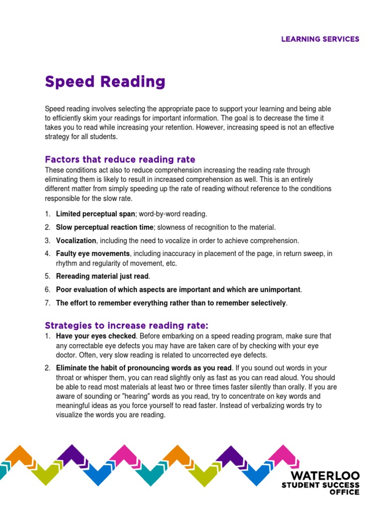 Speed Reading: Factors That Reduce Reading Rate | PDF | Reading ...