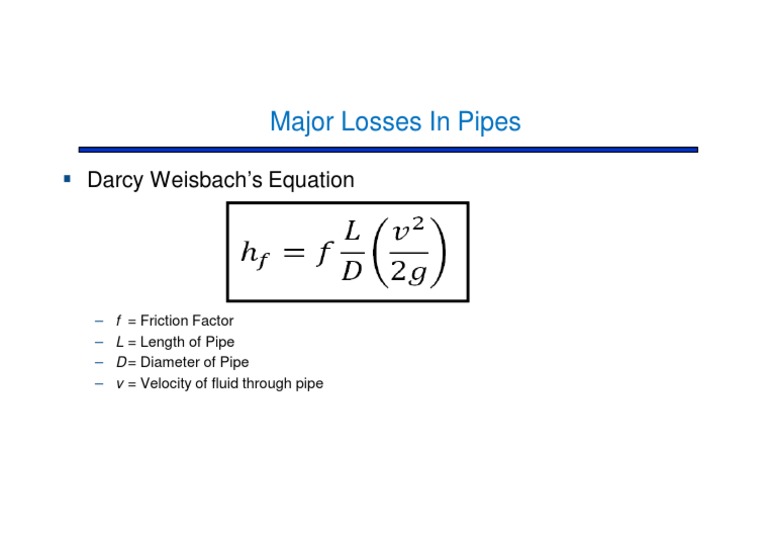 Major Losses in Pipes | PDF