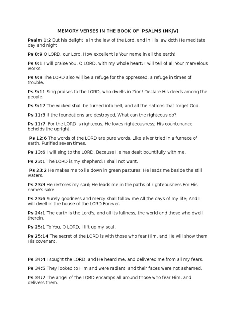 Key Memory Verses from Psalms | PDF | Psalms | Mercy