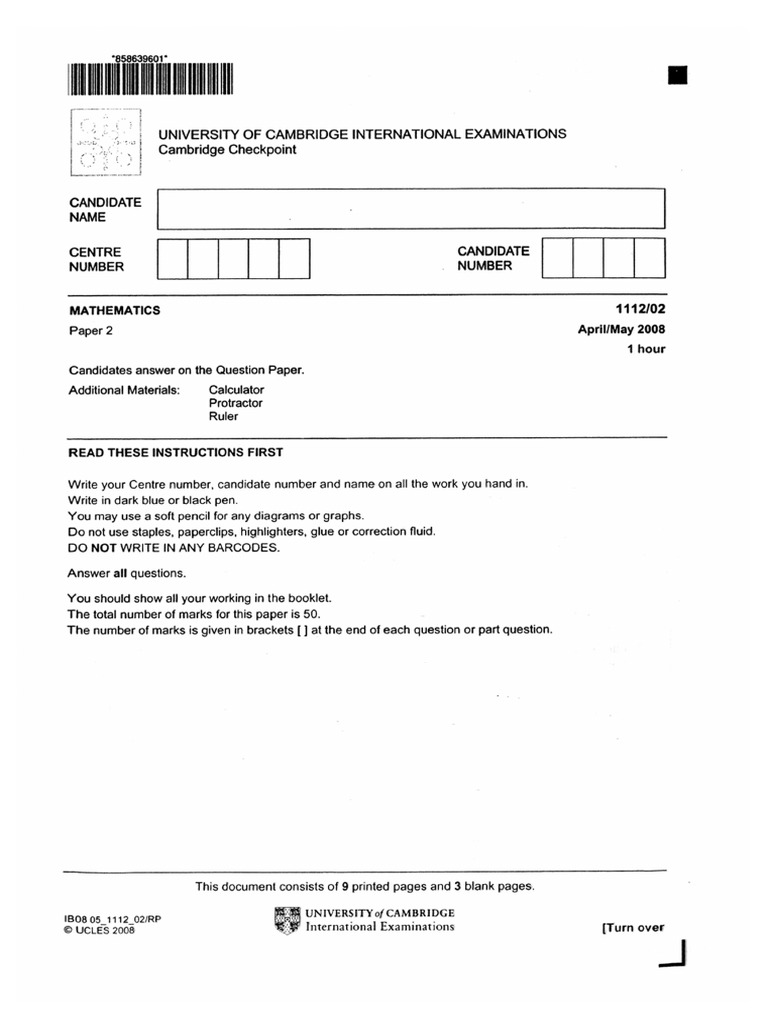 Secondary Checkpoint - Math (1112) April 2008 Paper 2 PDF | PDF