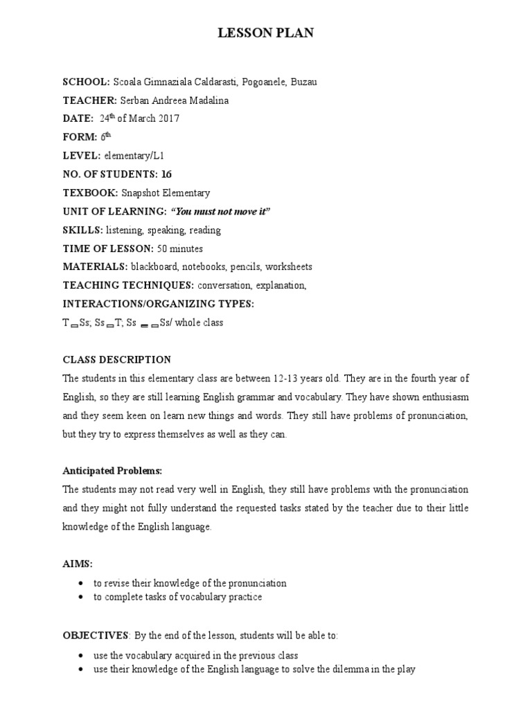 Lesson Plan 6th Grade | PDF | Lesson Plan | Vocabulary