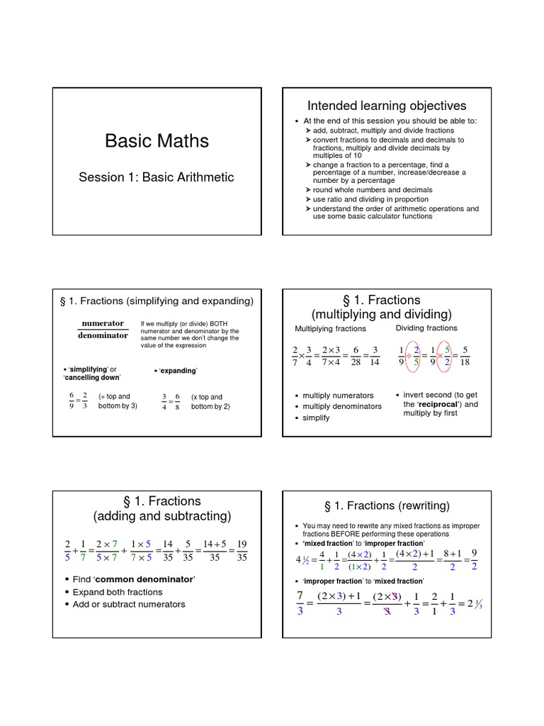 Basic Maths Session1 SLIDES | Download Free PDF | Fraction (Mathematics ...