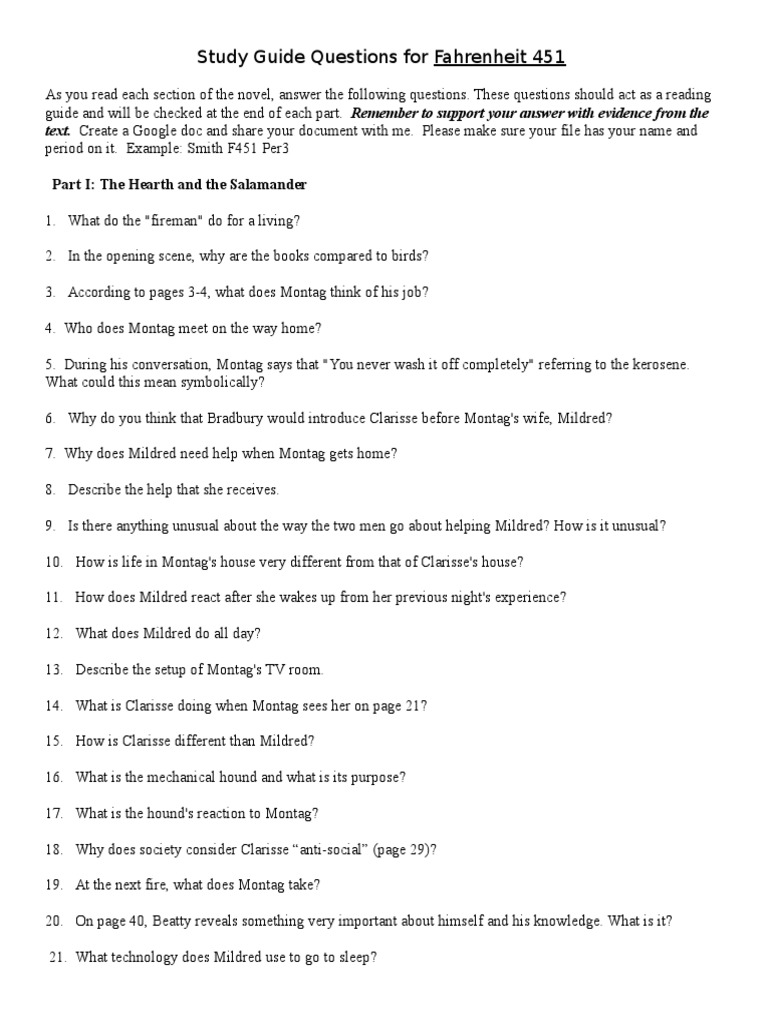 Study Guide Questions For Fahrenheit 451 | PDF