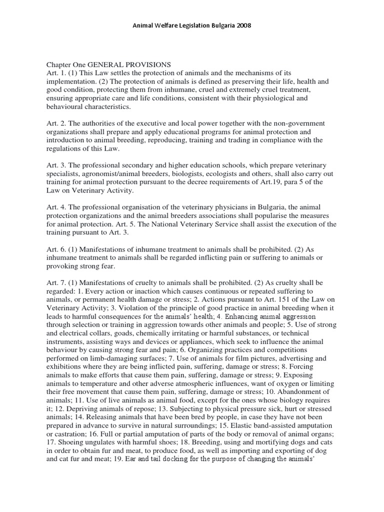 Animal Welfare-Legislation BG | PDF | Animal Welfare | Veterinary Medicine